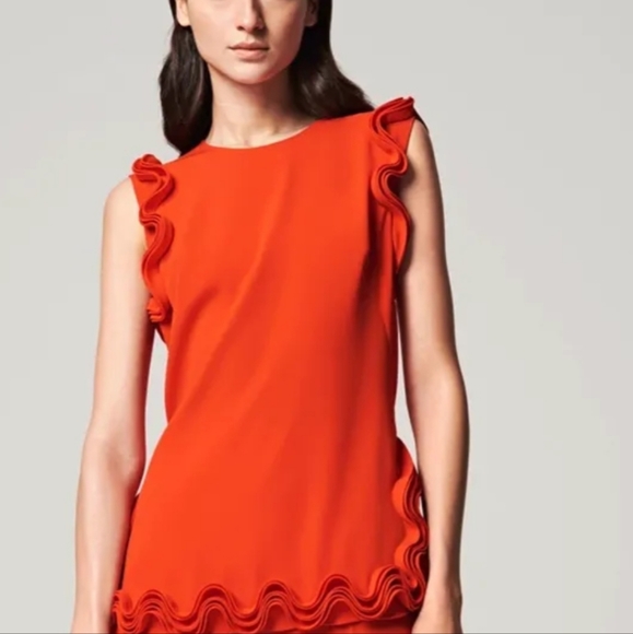 Escada | Tops | Escada Red Ruffle Top Runway Look Sz 36 | Poshmark